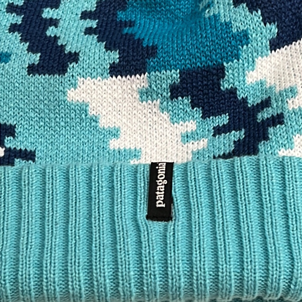 *Rare* Patagonia Powder Town, Blue/White Beanie Pom-P… - Gem
